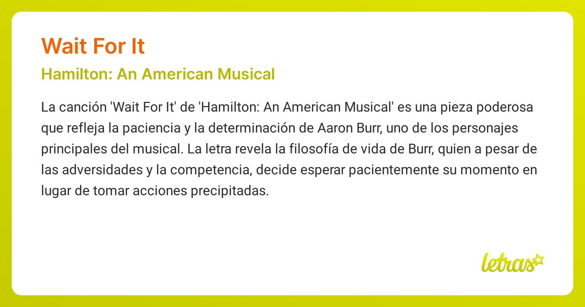 Significado de la canción WAIT FOR IT (Hamilton: An American Musical ...