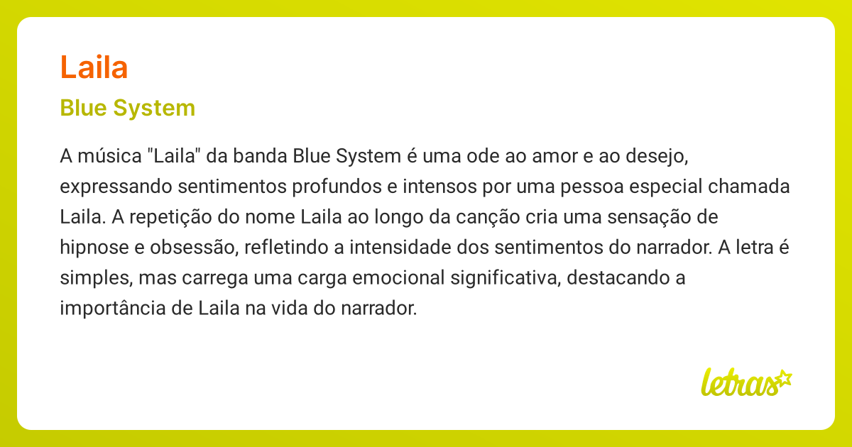 Significado da música LAILA (Blue System) - LETRAS.MUS.BR
