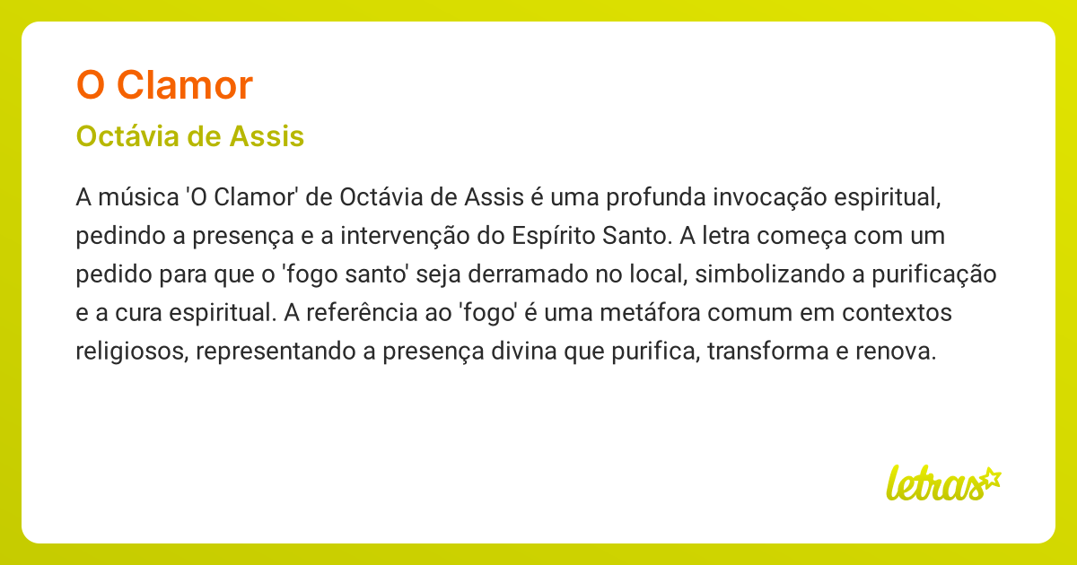 Significado da música O CLAMOR (Octávia de Assis) - LETRAS.MUS.BR