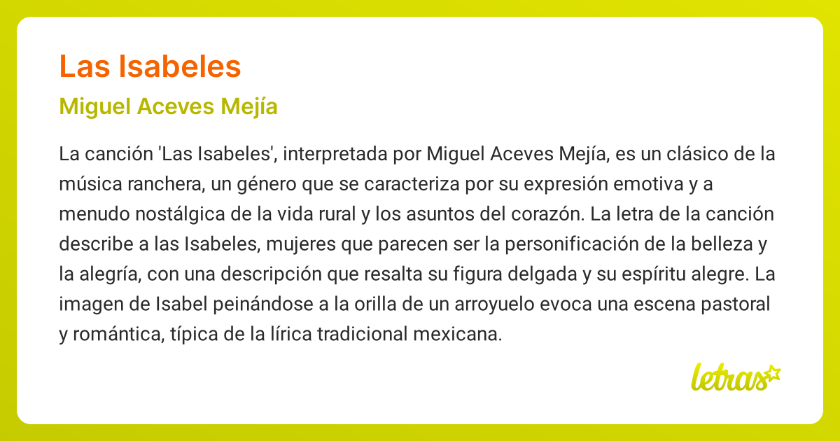 Significado de la canción LAS ISABELES (Miguel Aceves Mejía) - LETRAS.COM