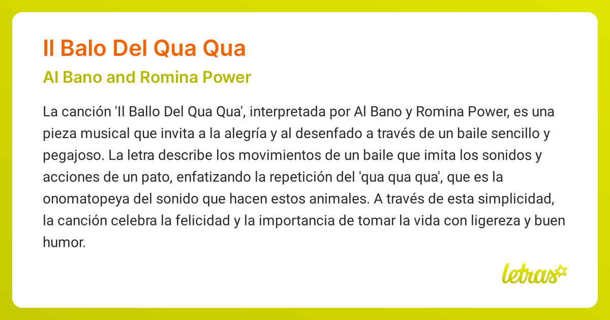 Significado de la canción IL BALO DEL QUA QUA (Al Bano and Romina Power ...