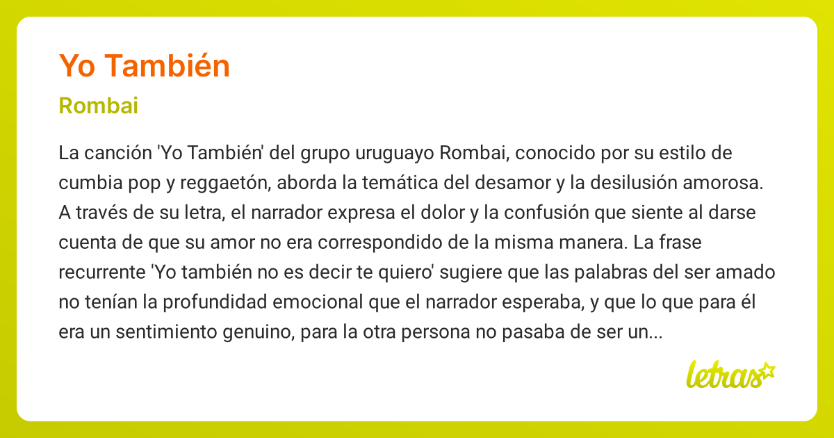 Significado de la canción YO TAMBIÉN (Rombai) - LETRAS.COM