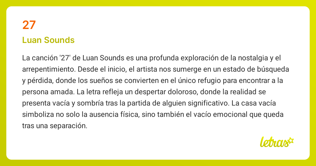 Significado de la canción 27 (Luan Sounds) - LETRAS.COM