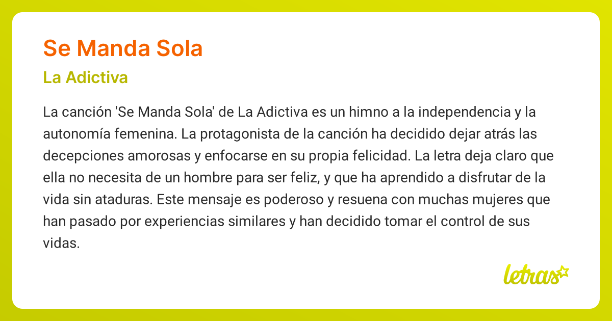 Significado de la canción SE MANDA SOLA (La Adictiva ) - LETRAS.COM
