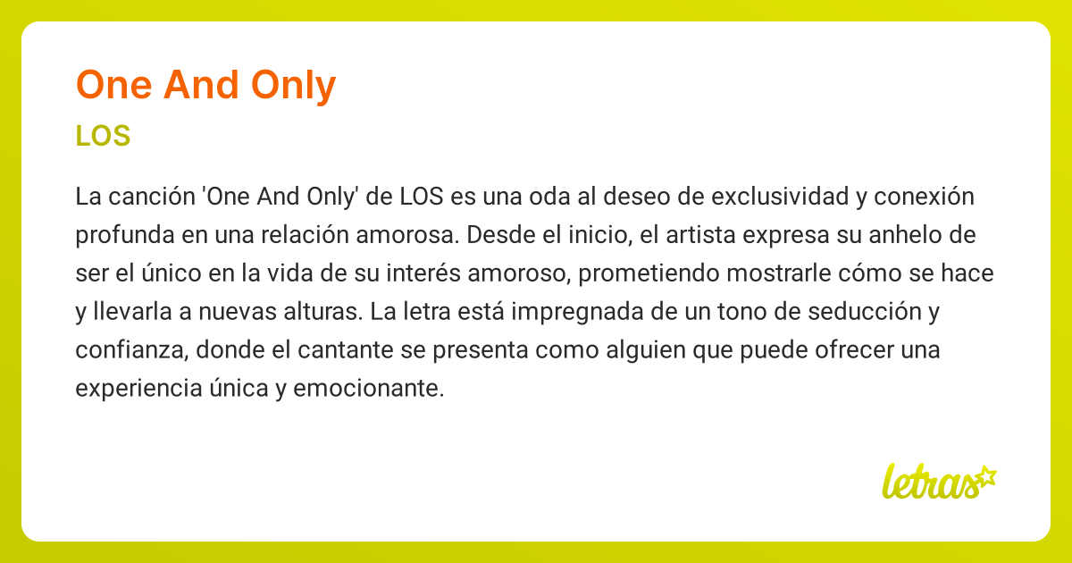 Significado de la canción ONE AND ONLY (LOS) - LETRAS.COM