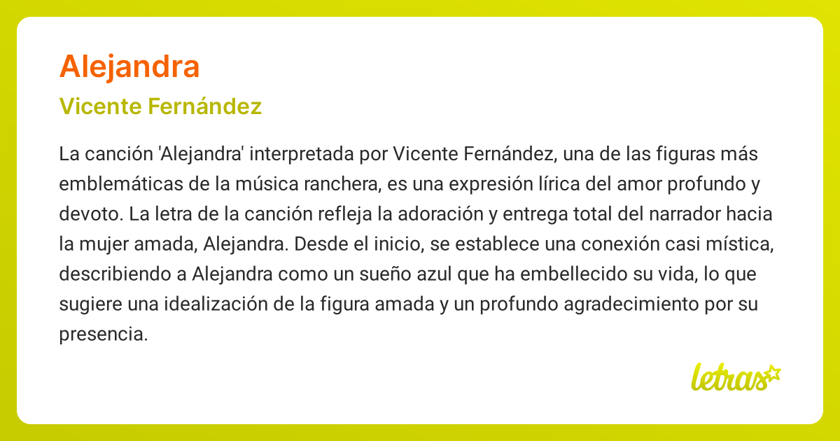 Significado de la canción ALEJANDRA (Vicente Fernández) - LETRAS.COM