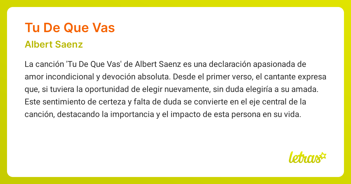 Significado de la canción TU DE QUE VAS (Albert Saenz) - LETRAS.COM