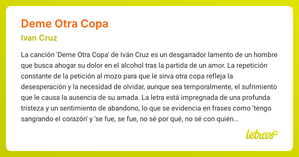 Significado de la canción DEME OTRA COPA (Ivan Cruz) - LETRAS.COM