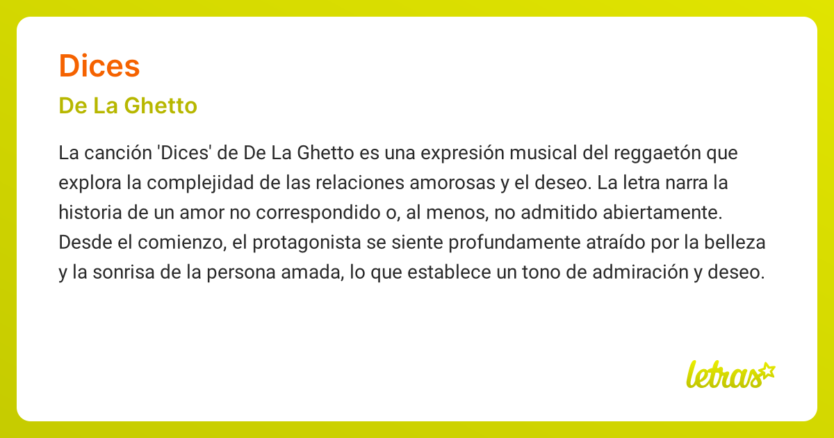 Significado de la canción DICES (De La Ghetto) - LETRAS.COM