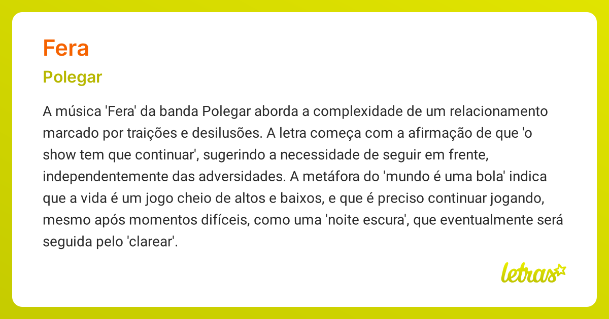 Significado da música FERA (Polegar) - LETRAS.MUS.BR
