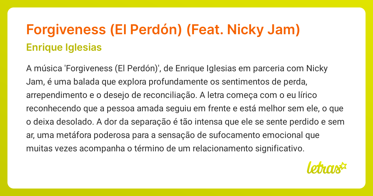 Significado da música Forgiveness (El Perdón) (Feat. Nicky Jam ...