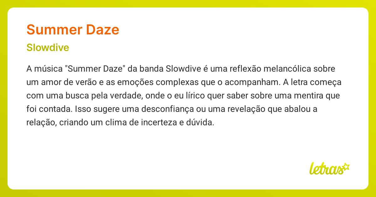 Significado da música SUMMER DAZE (Slowdive) - LETRAS.MUS.BR