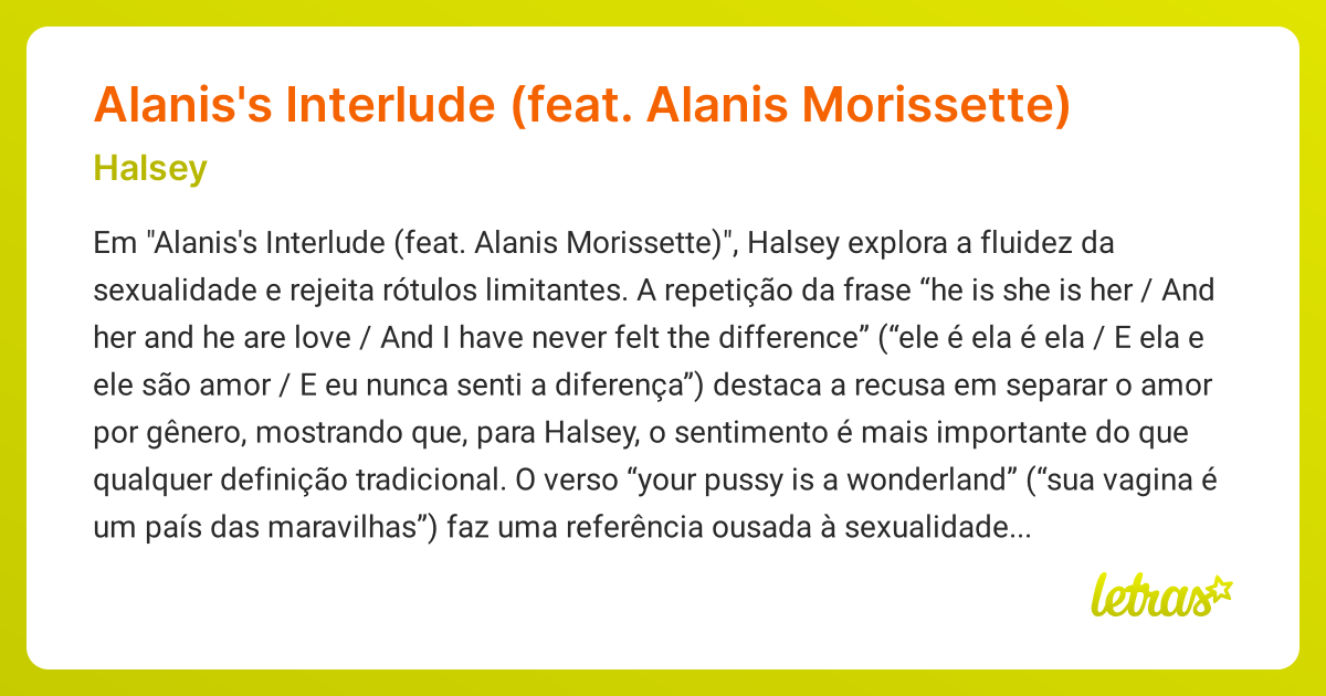 Significado da música Alanis's Interlude (feat. Alanis Morissette ...