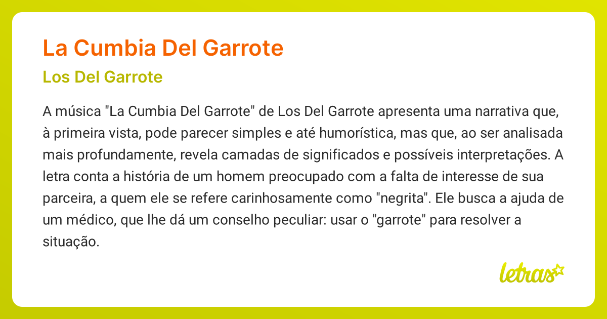 Significado da música LA CUMBIA DEL GARROTE (Los Del Garrote) - LETRAS ...