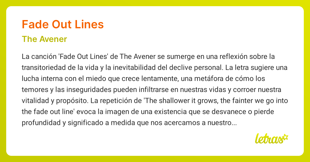 Significado de la canción FADE OUT LINES (The Avener) - LETRAS.COM