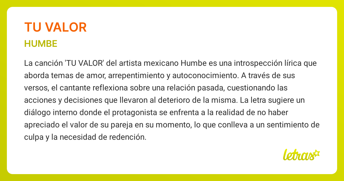 Significado de la canción TU VALOR (HUMBE) - LETRAS.COM