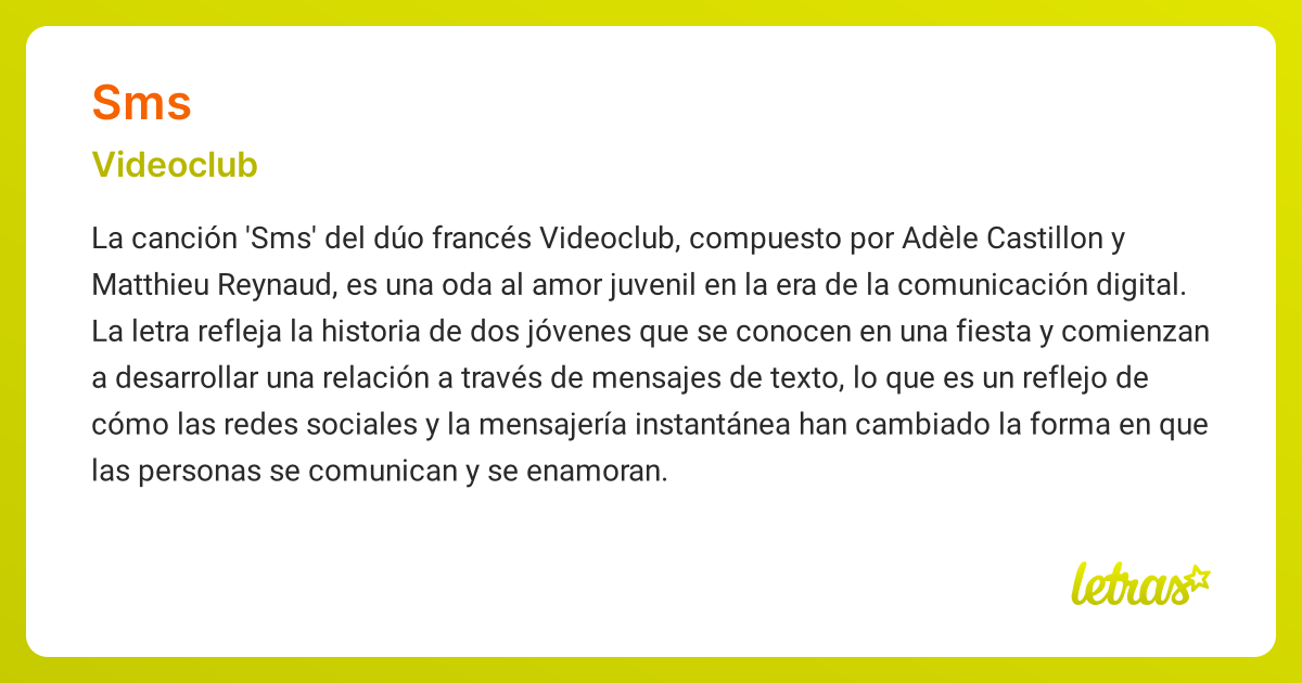 Significado de la canción SMS (Videoclub) - LETRAS.COM
