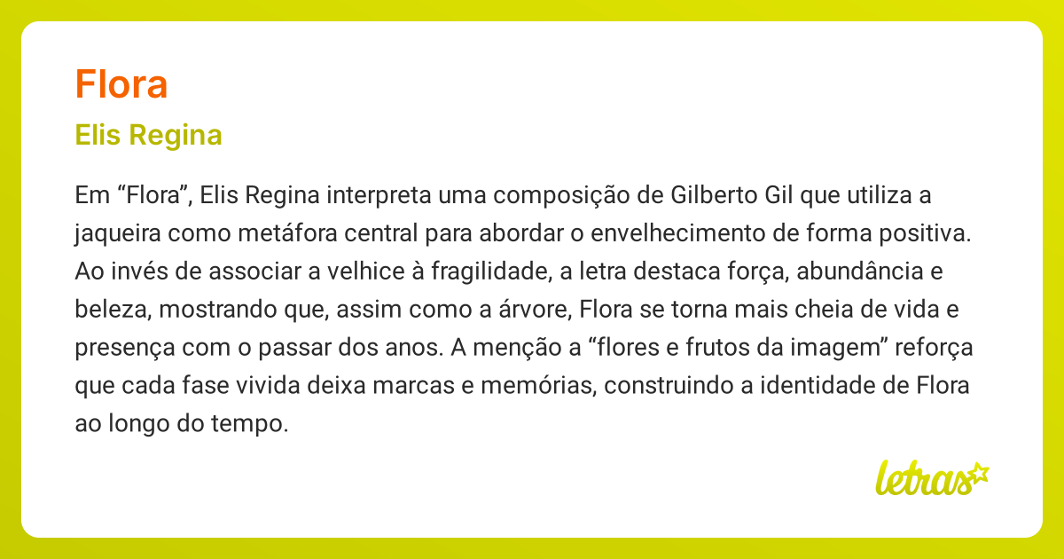 Significado da música FLORA (Elis Regina) - LETRAS.MUS.BR