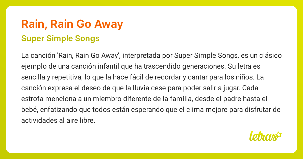 Significado de la canción RAIN, RAIN GO AWAY (Super Simple Songs ...