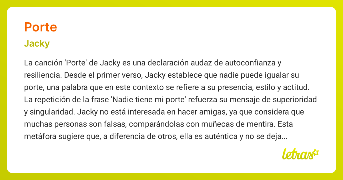 Significado de la canción PORTE (Jacky) - LETRAS.COM