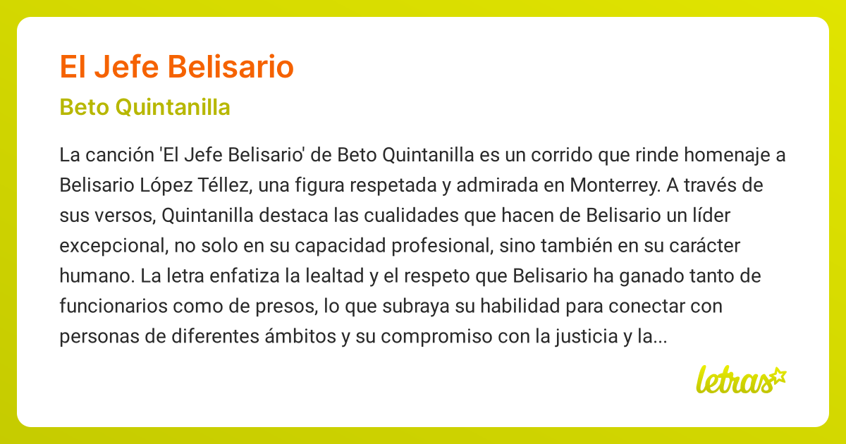 Significado de la canción EL JEFE BELISARIO (Beto Quintanilla) - LETRAS.COM