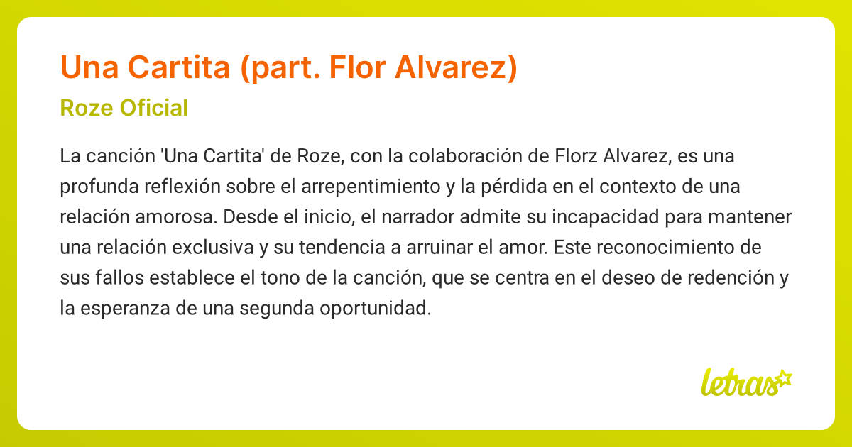 Significado de la canción Una Cartita (part. Florz Alvarez) (Roze ...