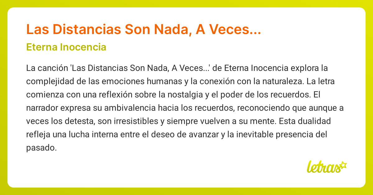 Significado de la canción Las Distancias Son Nada, A Veces... (Eterna ...