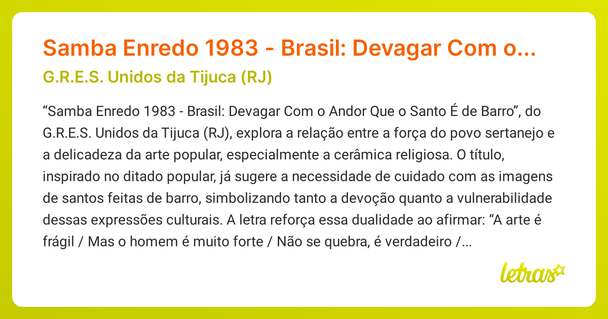 Significado da música Samba Enredo 1983 - Brasil: Devagar Com o Andor ...