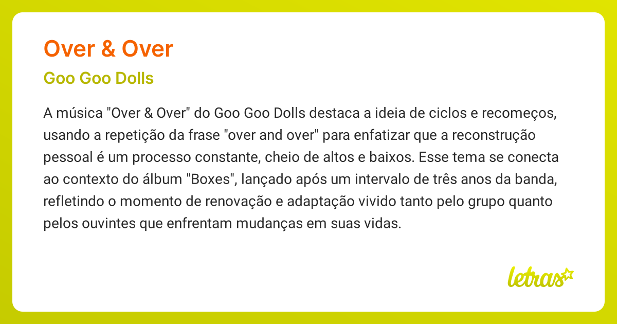 Significado da música OVER & OVER (Goo Goo Dolls) - LETRAS.MUS.BR