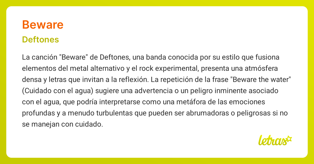 Significado de la canción BEWARE (Deftones) - LETRAS.COM
