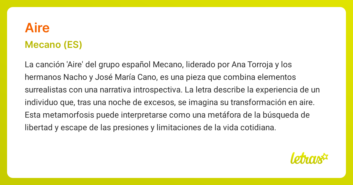 Significado de la canción AIRE (Mecano (ES)) - LETRAS.COM