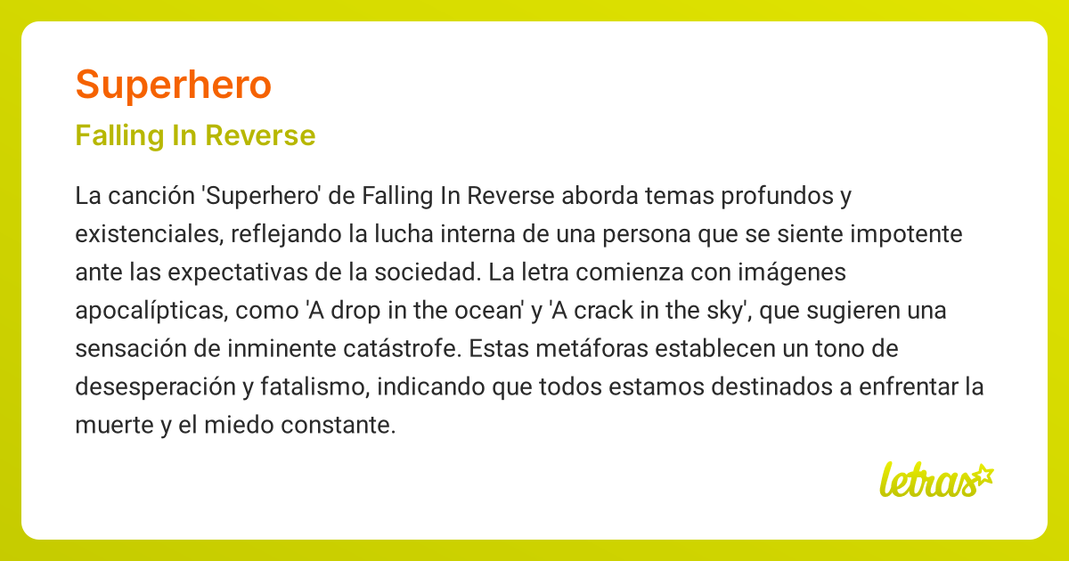 Significado de la canción SUPERHERO (Falling In Reverse) - LETRAS.COM