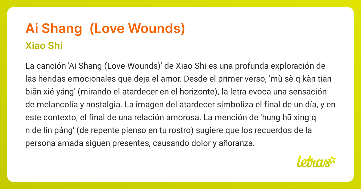 Significado de la canción AI SHANG 爱殇 (LOVE WOUNDS) (Xiao Shi 小时 ...