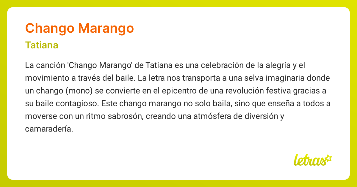 Significado de la canción CHANGO MARANGO (Tatiana) - LETRAS.COM