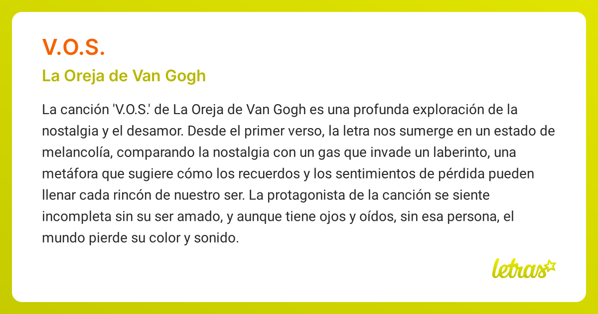 Significado de la canción V.O.S. (La Oreja de Van Gogh) - LETRAS.COM