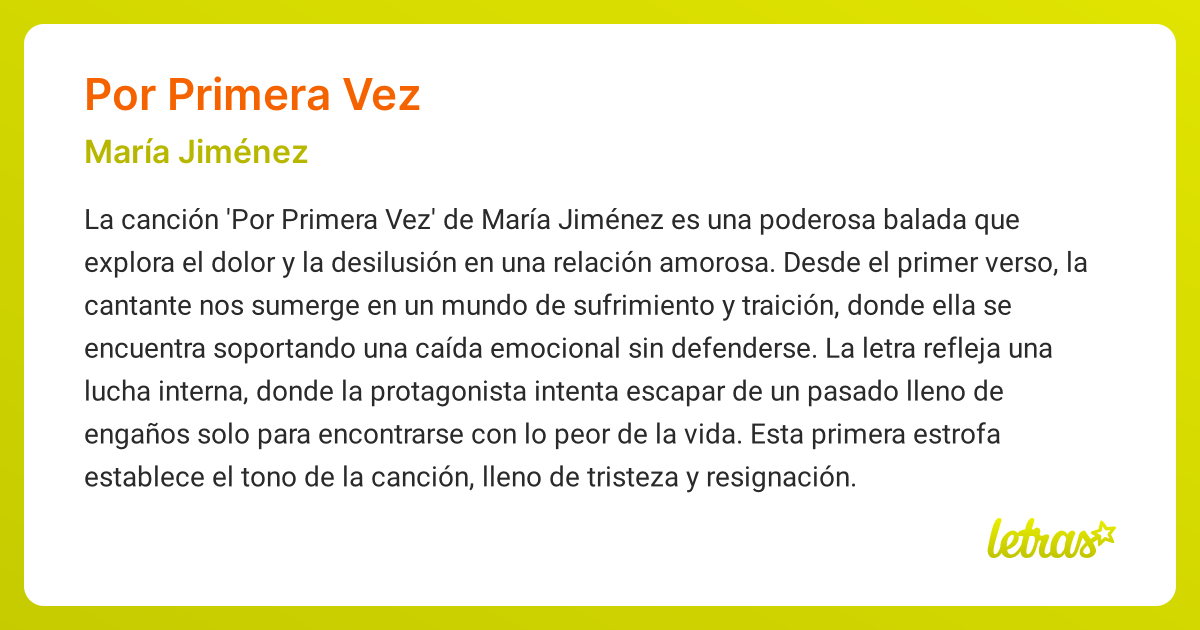 Significado de la canción POR PRIMERA VEZ (María Jiménez) - LETRAS.COM