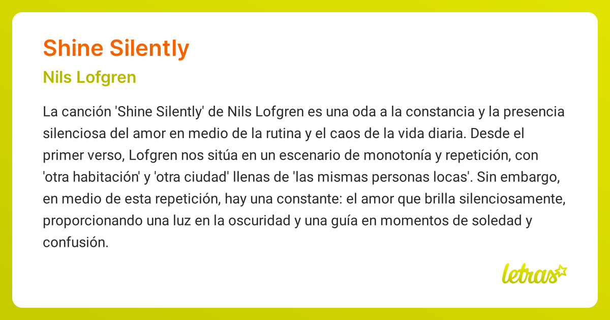 Significado de la canción SHINE SILENTLY (Nils Lofgren) - LETRAS.COM