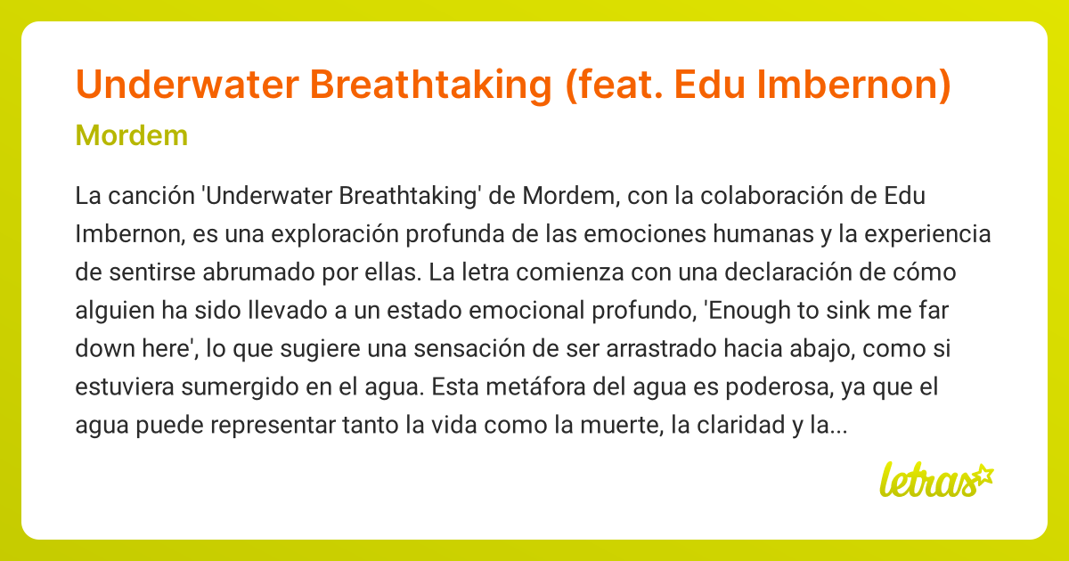 Significado de la canción Underwater Breathtaking (feat. Edu Imbernon ...