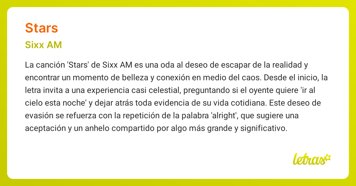 Significado de la canción STARS (Sixx AM) - LETRAS.COM