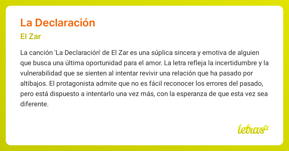 Significado de la canción LA DECLARACIÓN (El Zar) - LETRAS.COM