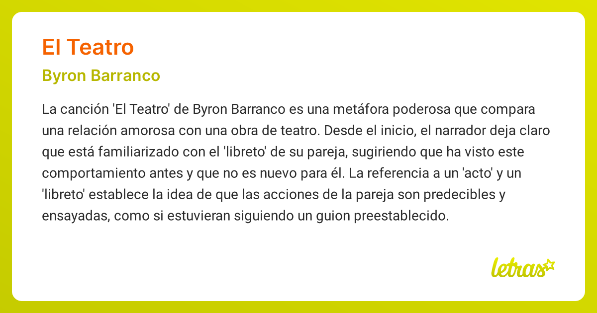 Significado de la canción EL TEATRO (Byron Barranco) - LETRAS.COM