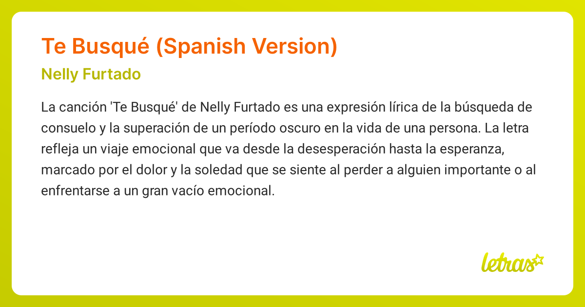 Significado de la canción TE BUSQUÉ (SPANISH VERSION) (Nelly Furtado ...