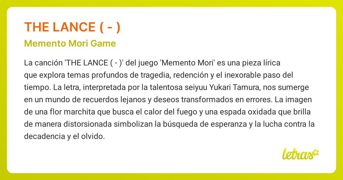 Significado de la canción THE LANCE (エルフリンデ - 田村ゆかり) (Memento Mori Game ...