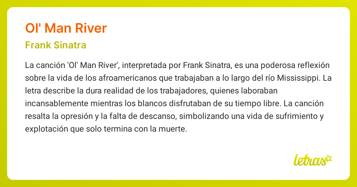 Significado de la canción OL' MAN RIVER (Frank Sinatra) - LETRAS.COM