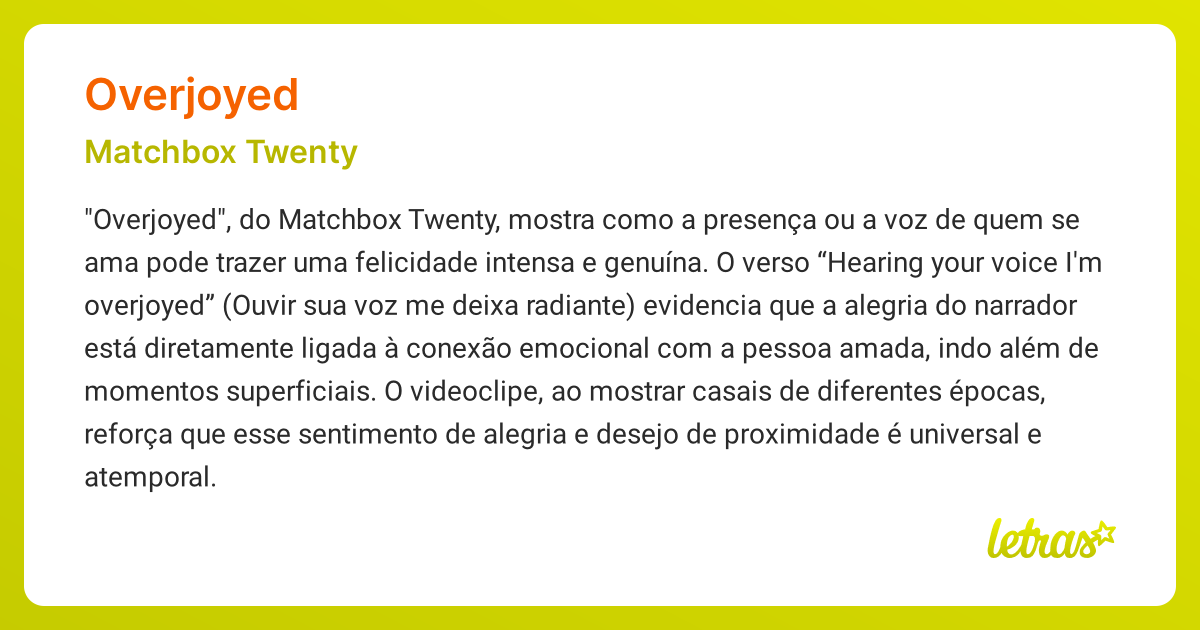 Significado da música OVERJOYED (Matchbox Twenty) - LETRAS.MUS.BR