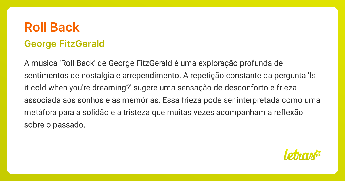Significado da música ROLL BACK (George FitzGerald) - LETRAS.MUS.BR