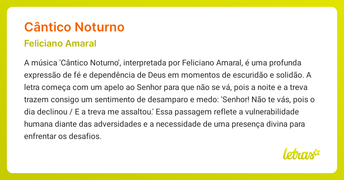 Significado da música CÂNTICO NOTURNO (Feliciano Amaral) - LETRAS.MUS.BR