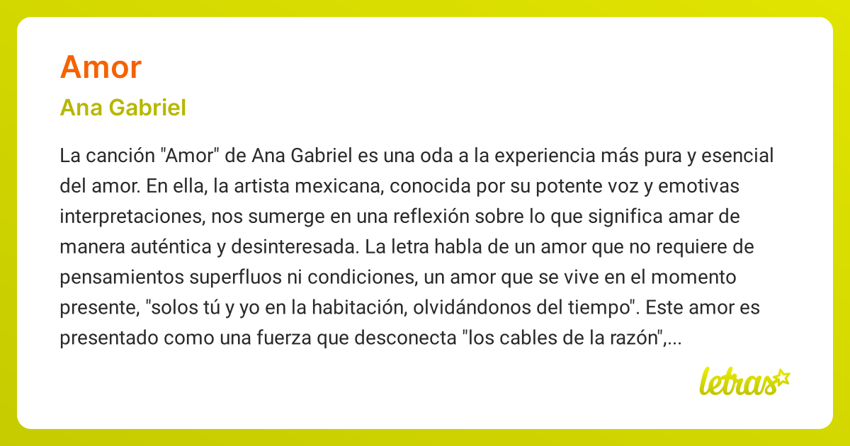 Significado de la canción AMOR (Ana Gabriel) - LETRAS.COM