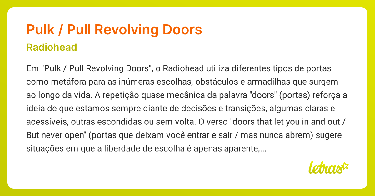 Significado da música PULK / PULL REVOLVING DOORS (Radiohead) - LETRAS ...