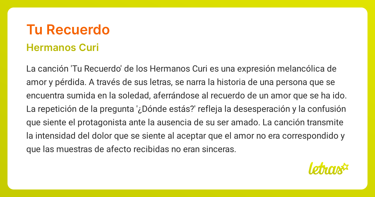 Significado de la canción TU RECUERDO (Hermanos Curi) - LETRAS.COM